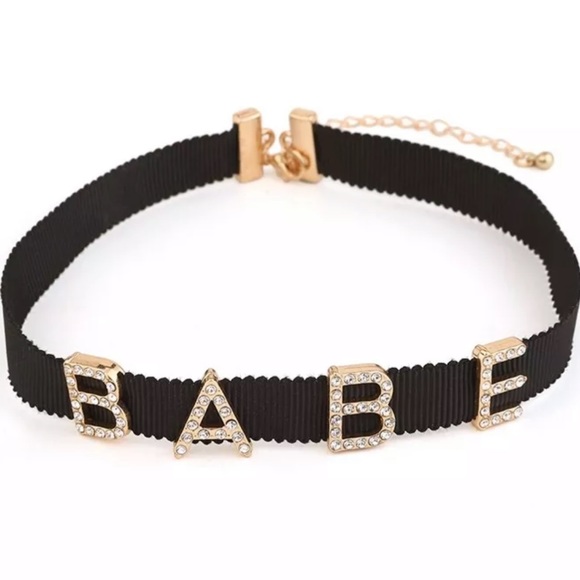 Jewelry | Babe Name Gold Crystal Black Ribbon Choker Barbie Bunny ...